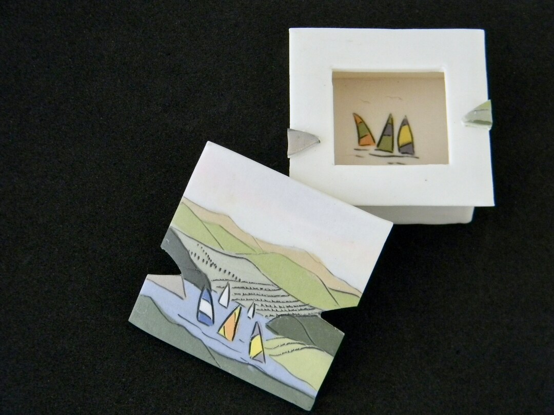 Vintage Artist Made Bisque Porcelain Lidded Sailboat Box, Retro ...