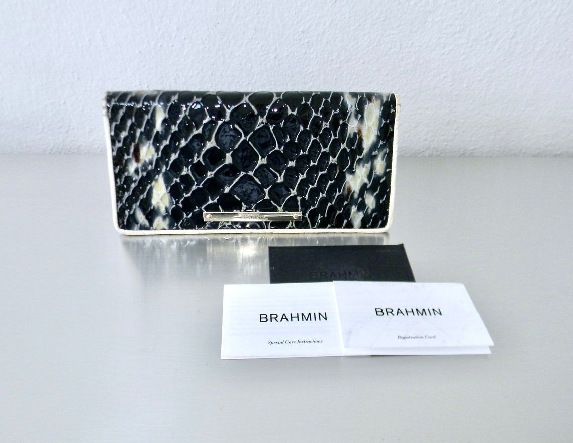 Vintage Black and Cream Brahmin Ady Carlisle Bifold Wallet, Glossy Mock ...