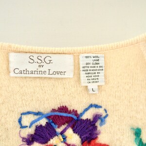 80s SSG by Catharine Lover Floral Embroidered Cream Wool Coat/cardi, Boho Bright Jacket, Retro ...