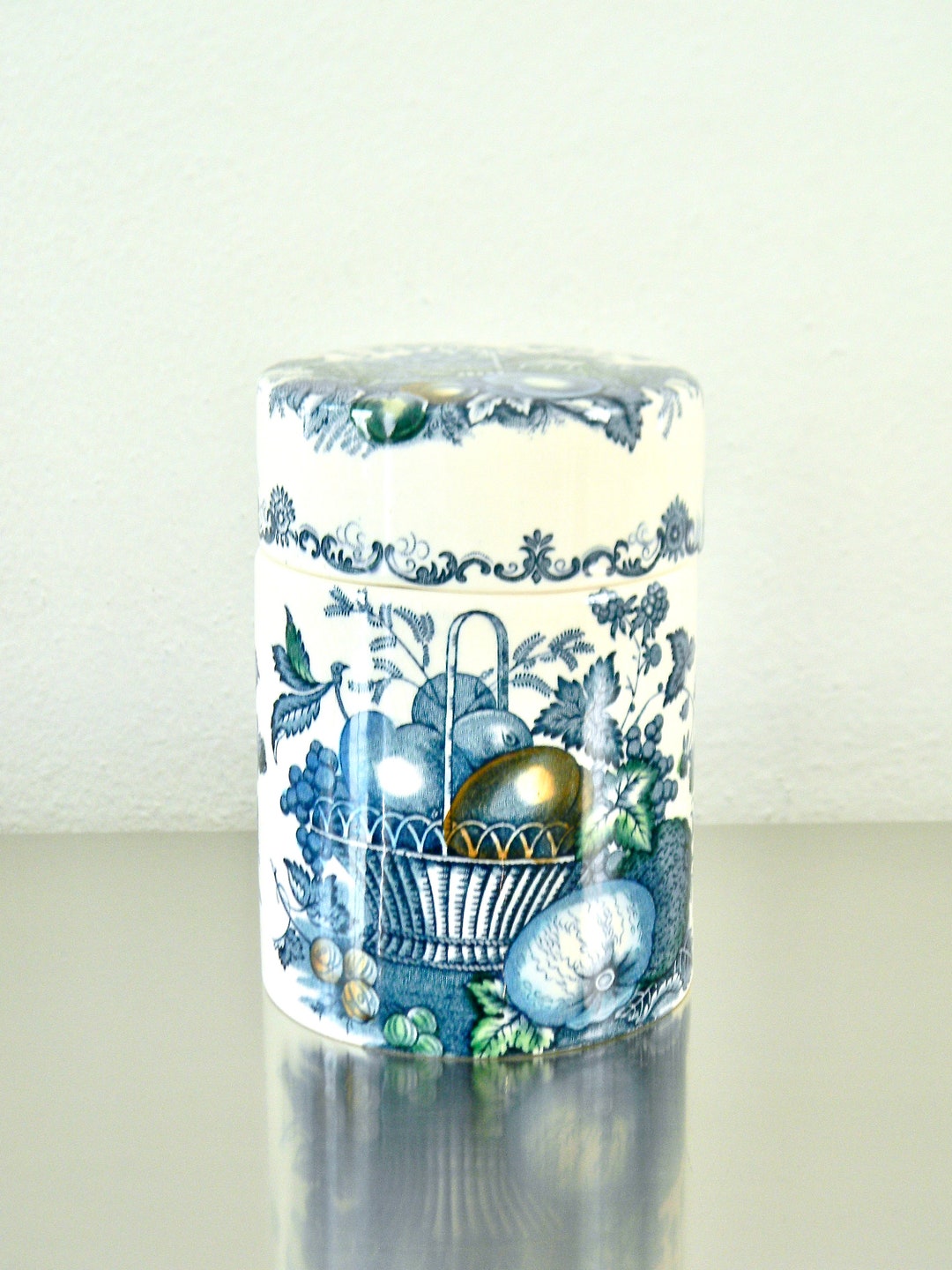 1940s Mason's Royal Blue Fruit Basket Tea Jar, Near Antique Ironware ...