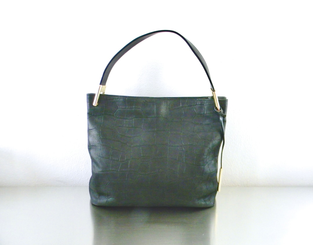 Vintage Kate Spade Black Mock Crock Leather Shoulder Bag, Refurbished ...