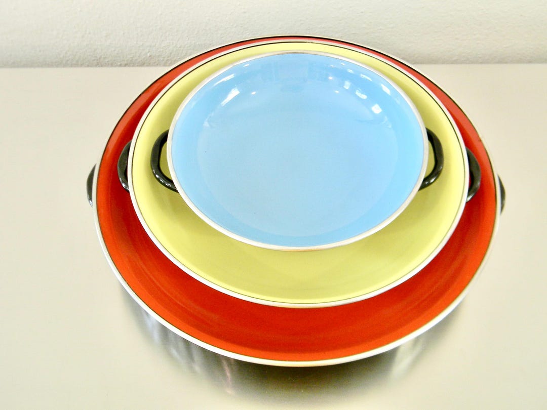 Vintage Set of 3 Mid Century Emo Celje Yugoslavia Enameled Cooking Pans ...