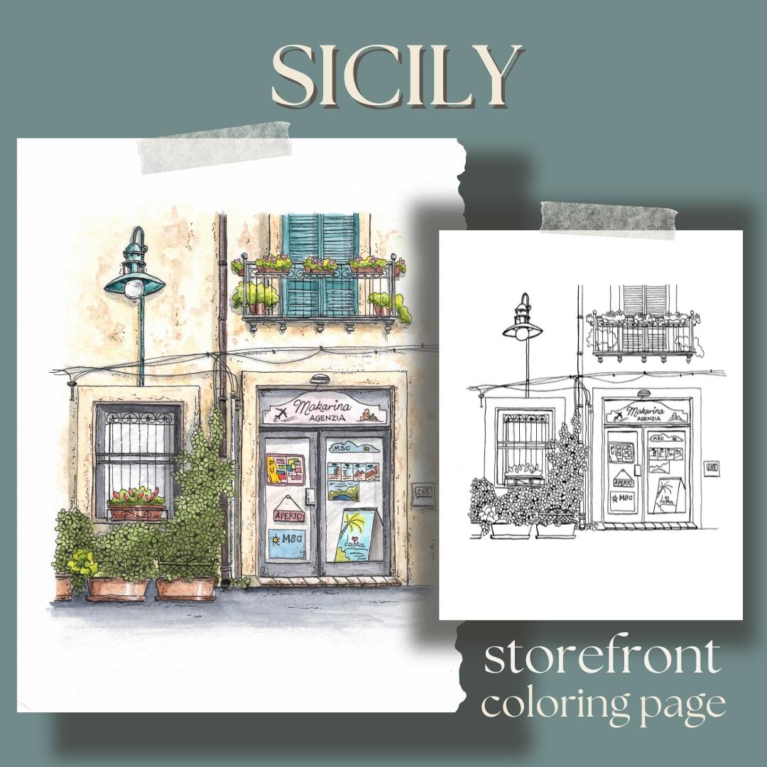 Sicily Storefront Coloring Page, Urban Sketching Shop Front, Unique ...