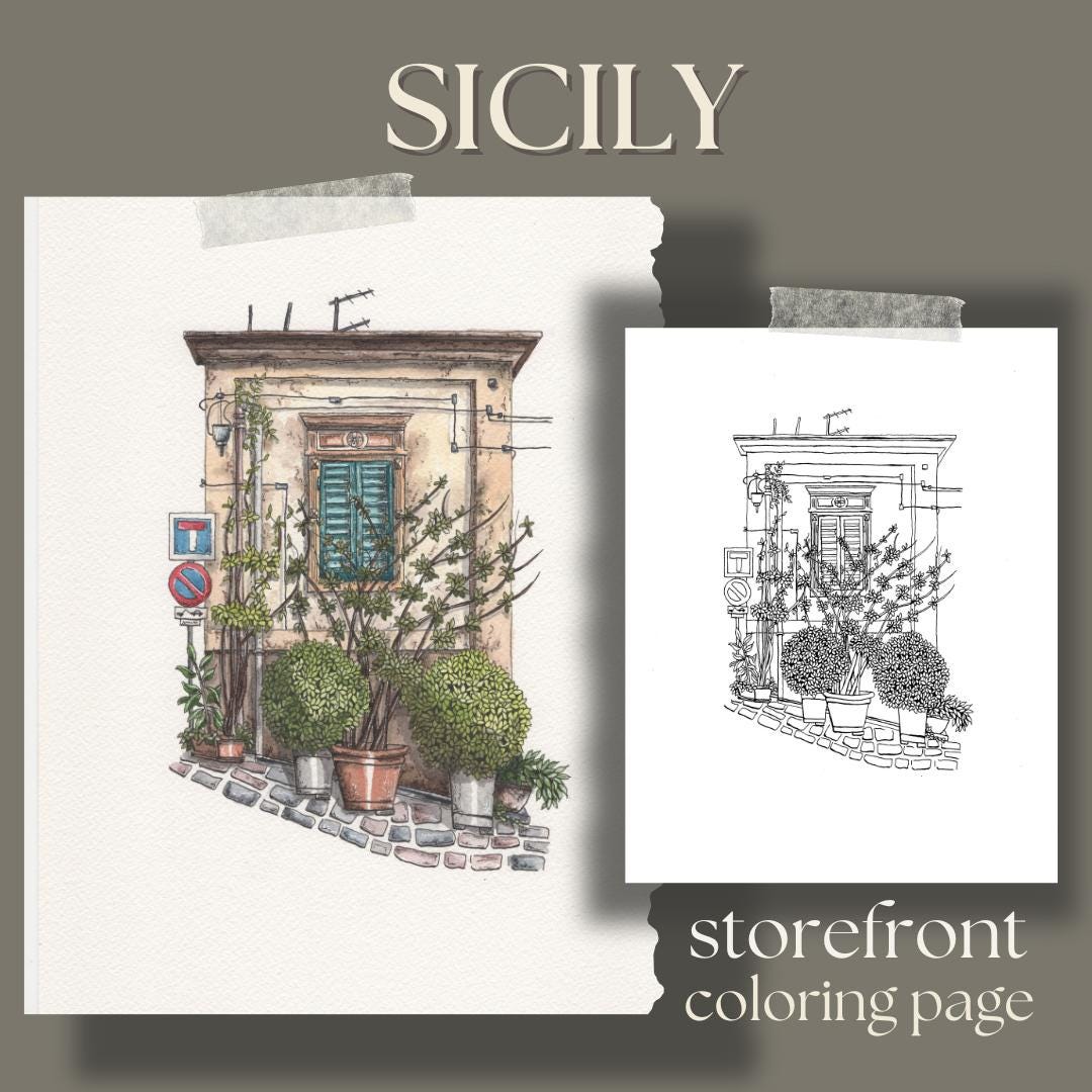 Sicily Old House Coloring Page, Original Olga Pen Drawings, Urban ...