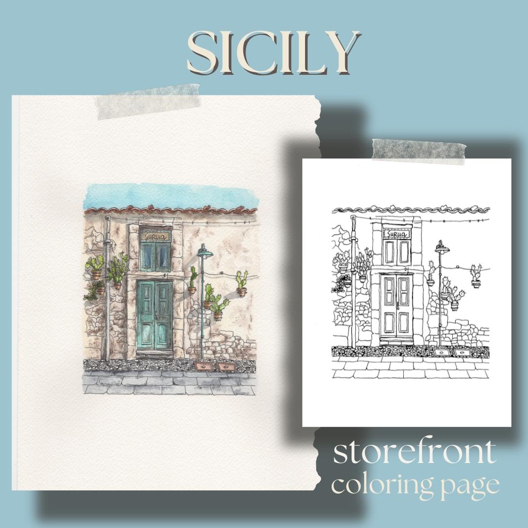 Sicily Old House Coloring Page, Downloadable Coloring Page of Olga Pen ...