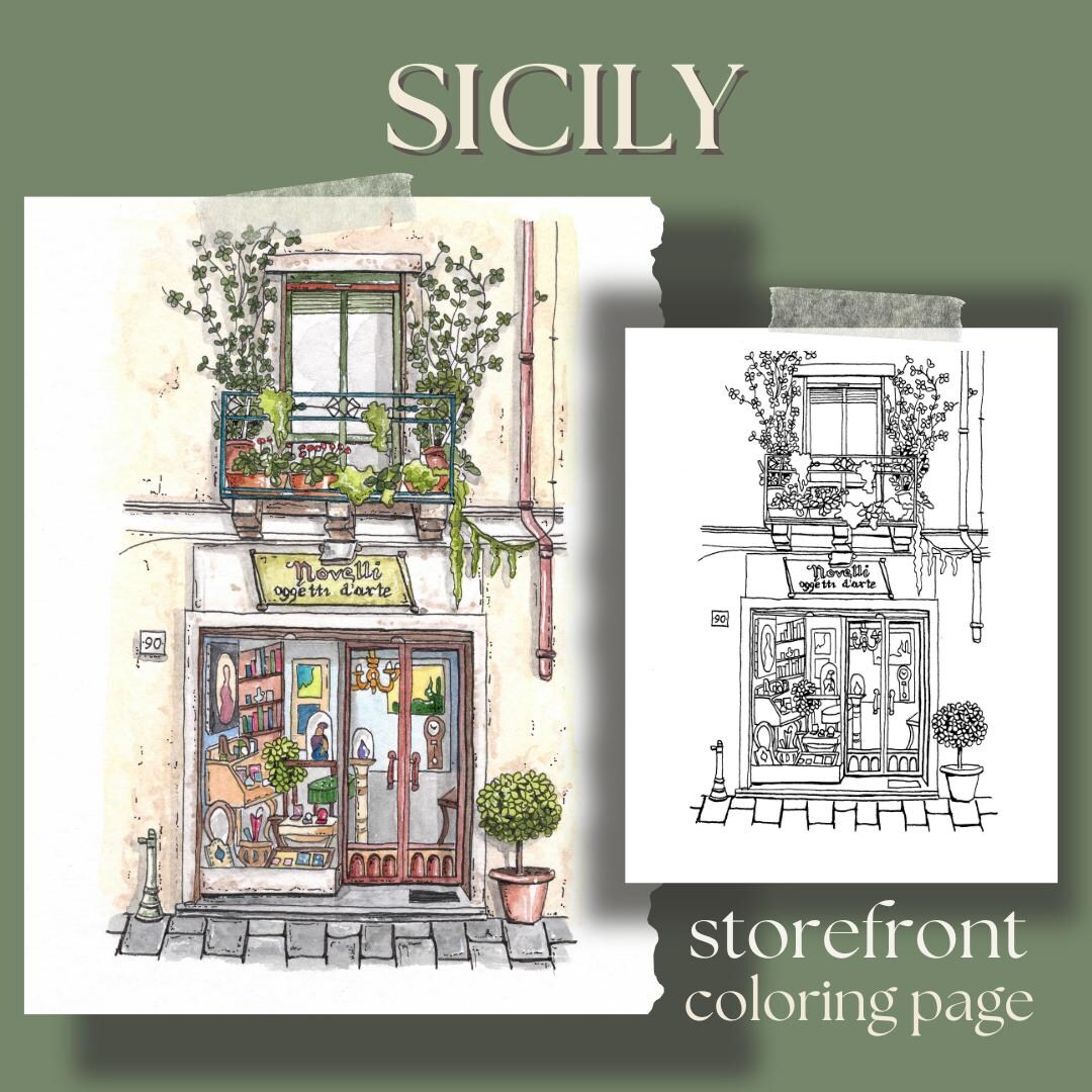 Sicily Storefront Coloring Page, Original Olga Pen Drawings, Urban ...