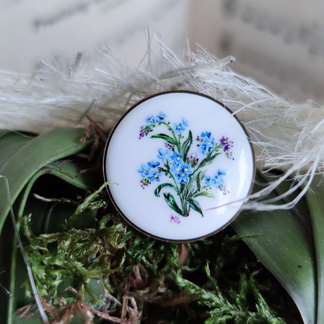 Porcelain Ring Hand Painted With Forget-me-not, Ceramic Pendant, Summer ...