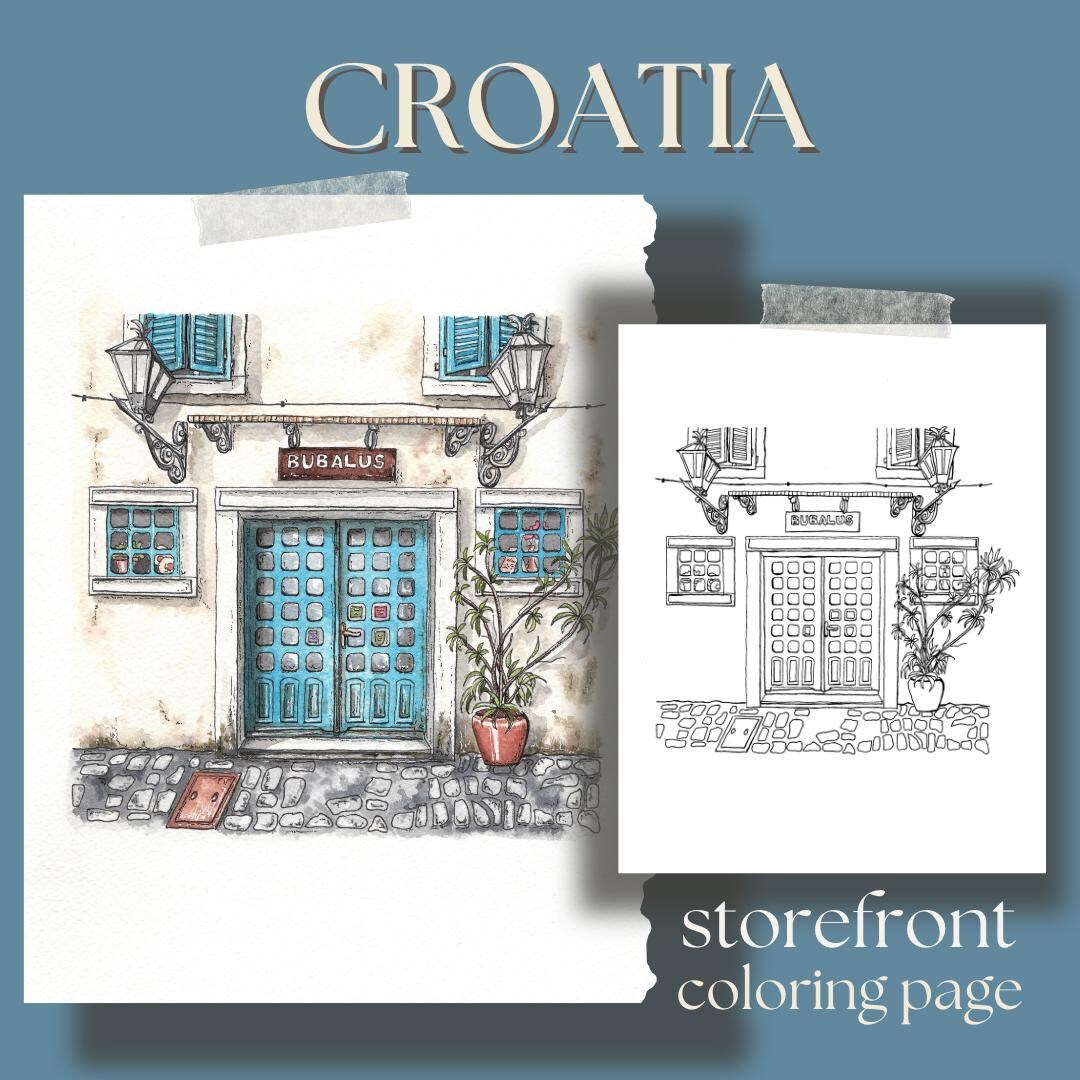 Croatia Storefront Coloring Page, Downloadable Coloring Page of Olga ...
