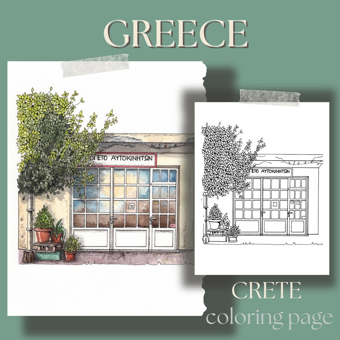 Greece Coloring Page - Traditional Greek Car Workshop, Relaxing, Crete ...