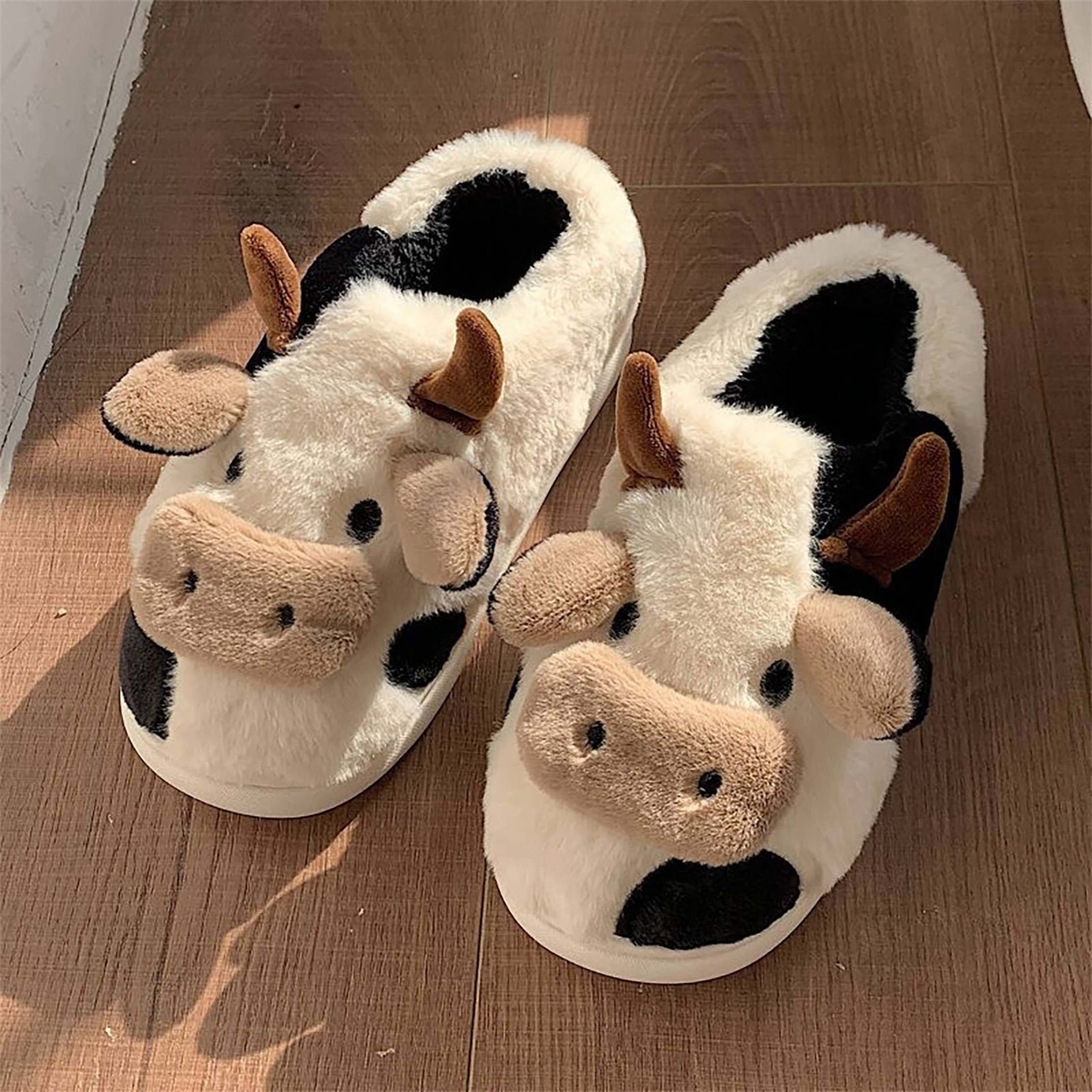 Fluffy Cow Slippers Cute Animal Slipper Kawaii Fluffy Winter - Etsy Australia