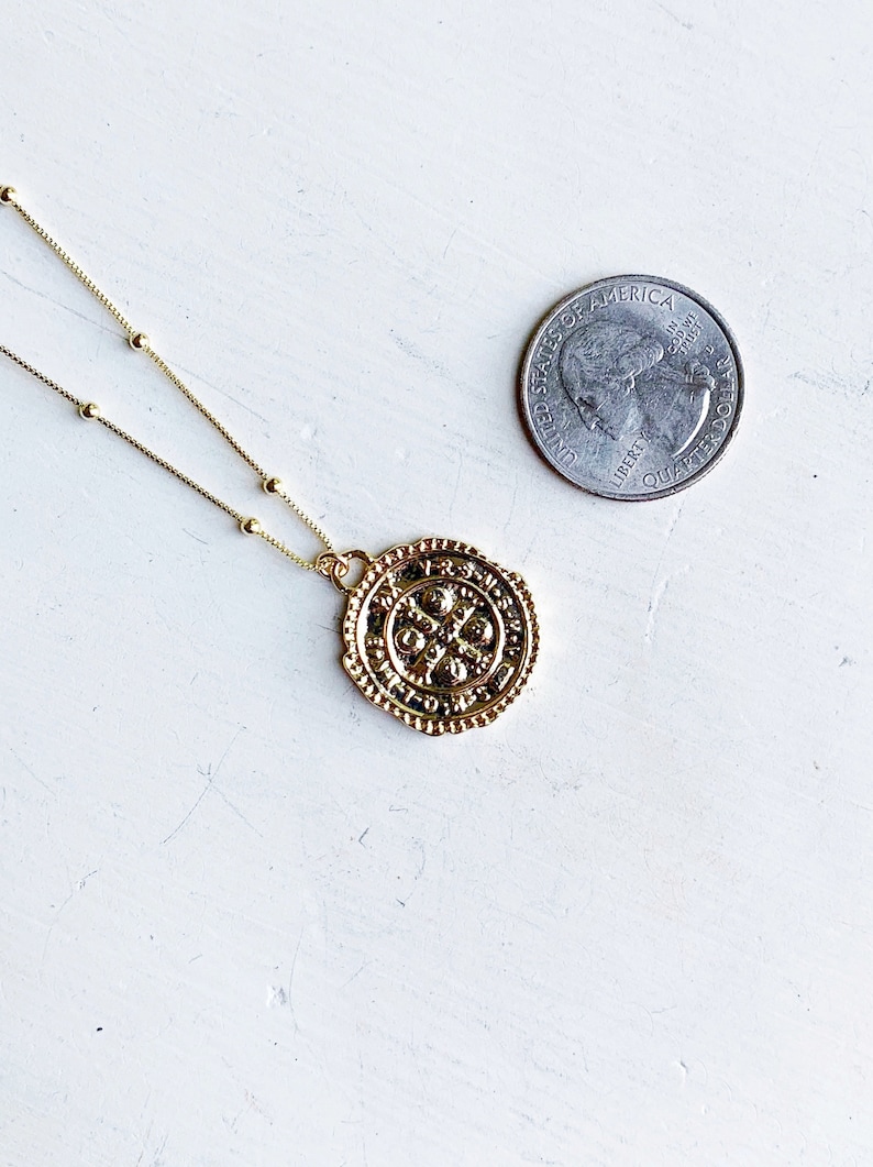 Rustic Cross Coin Necklace / Gold Coin Necklace / Gold Cross - Etsy