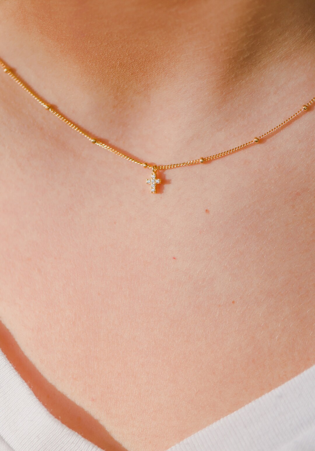 Tiny Cross Necklace // Diamond Cross // Tiny CZ Crystal Cross Necklace ...