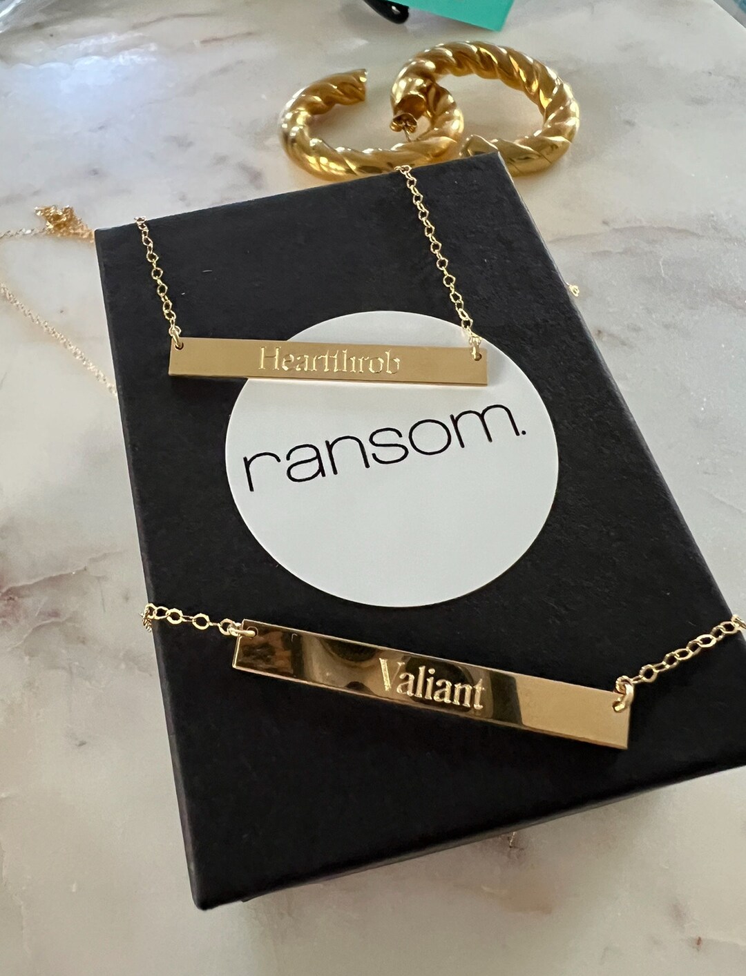 14K Gold Filled Engraved Name Gold Bar Necklace / Engravable Bar ...