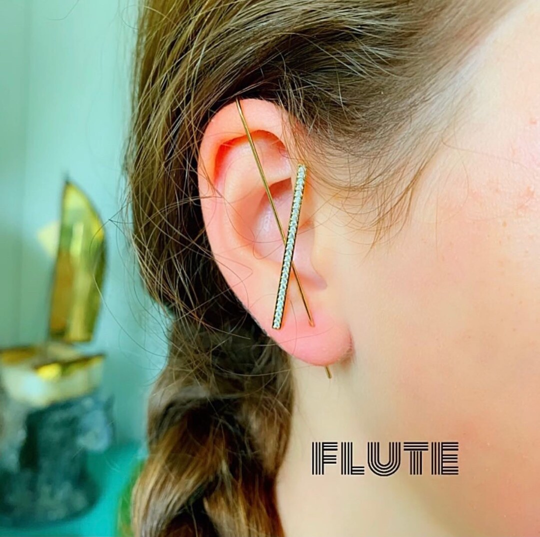 Ear Needle / FLUTE Ear Needle / Single Earring / Edgy Earring / Ear Pin ...