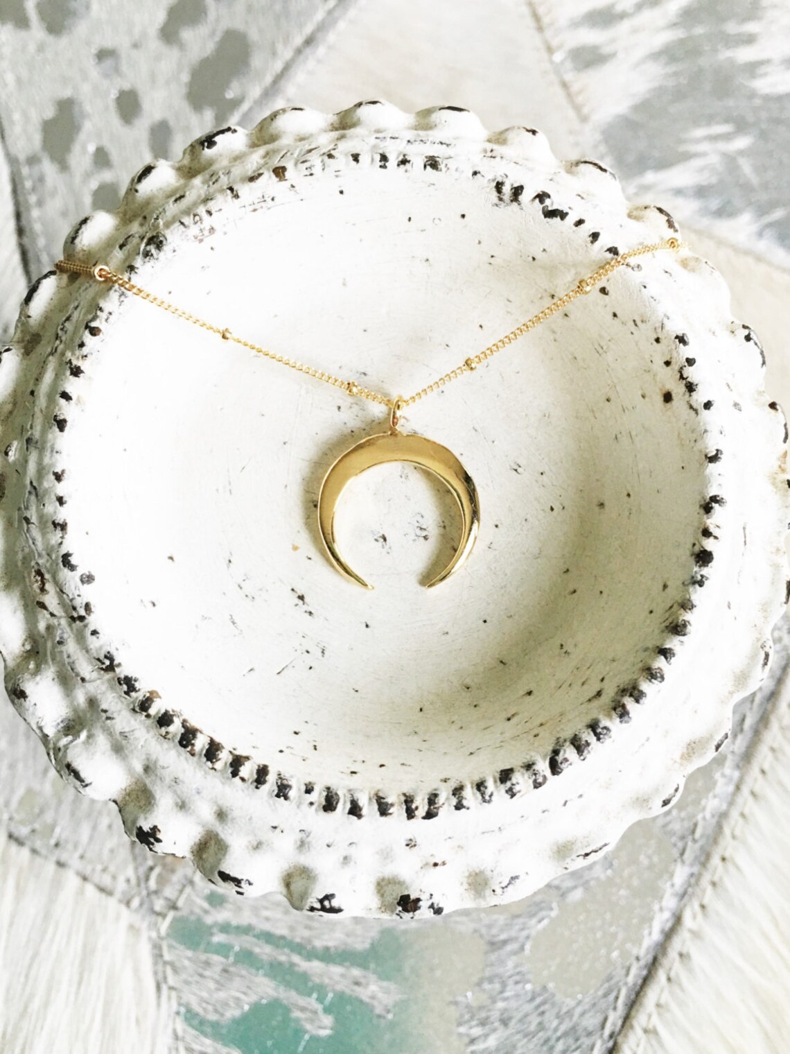 Petite Crescent Gold Necklace // Delicate Tusk Necklace // | Etsy