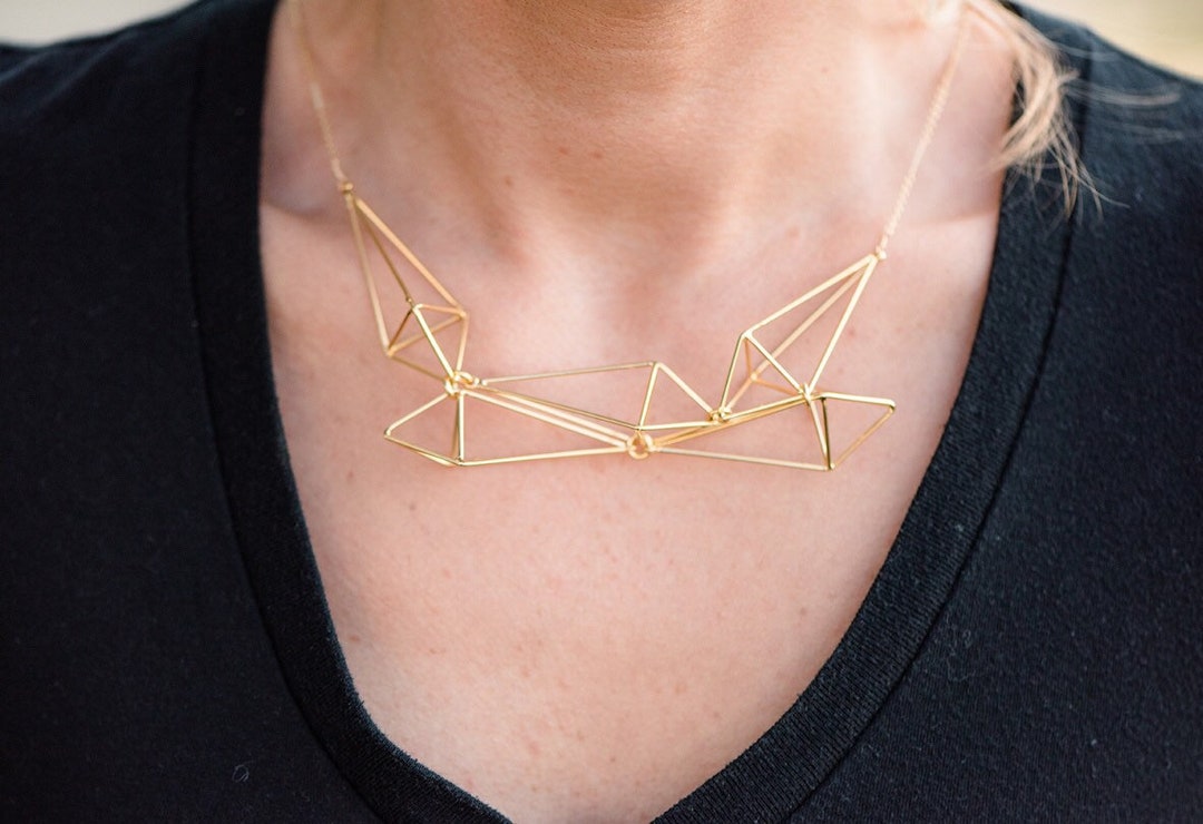 Tangled Kite Necklace / Statement Necklace / Gold Necklace / Geometric ...