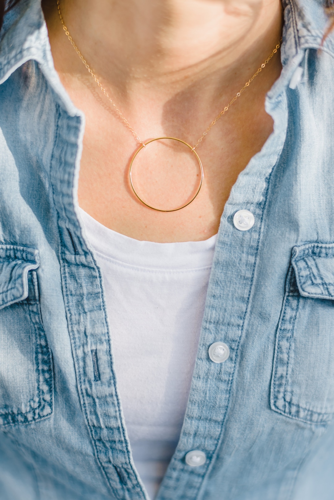14K Gold Filled Large Circle Necklace / Big OH Circle Necklace / Open ...