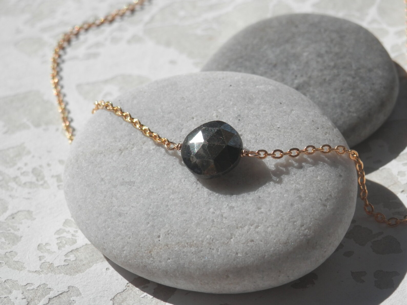 The Faith Necklace Pyrite Pebble Necklace Coin Pearl Style | Etsy