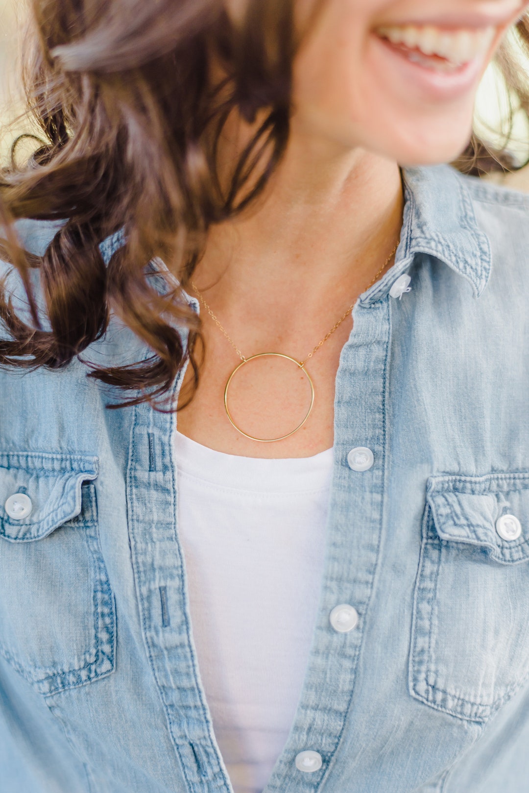 Big Oh Circle Necklace / Open Circle Pendant Necklace / Large Open ...