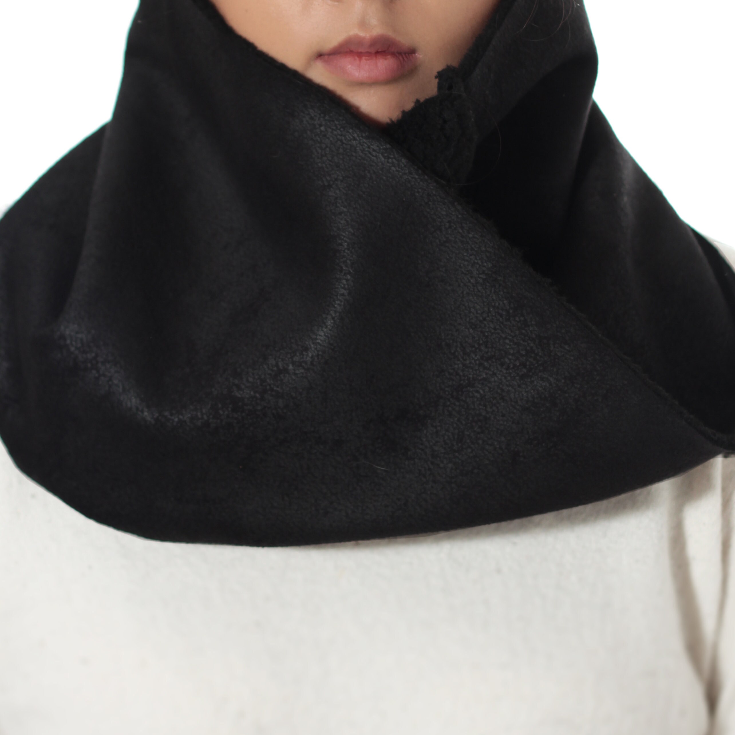 Luxury Black Faux Sheepskin Snood Infinity Scarf Extra Warm Neck Wrap ...