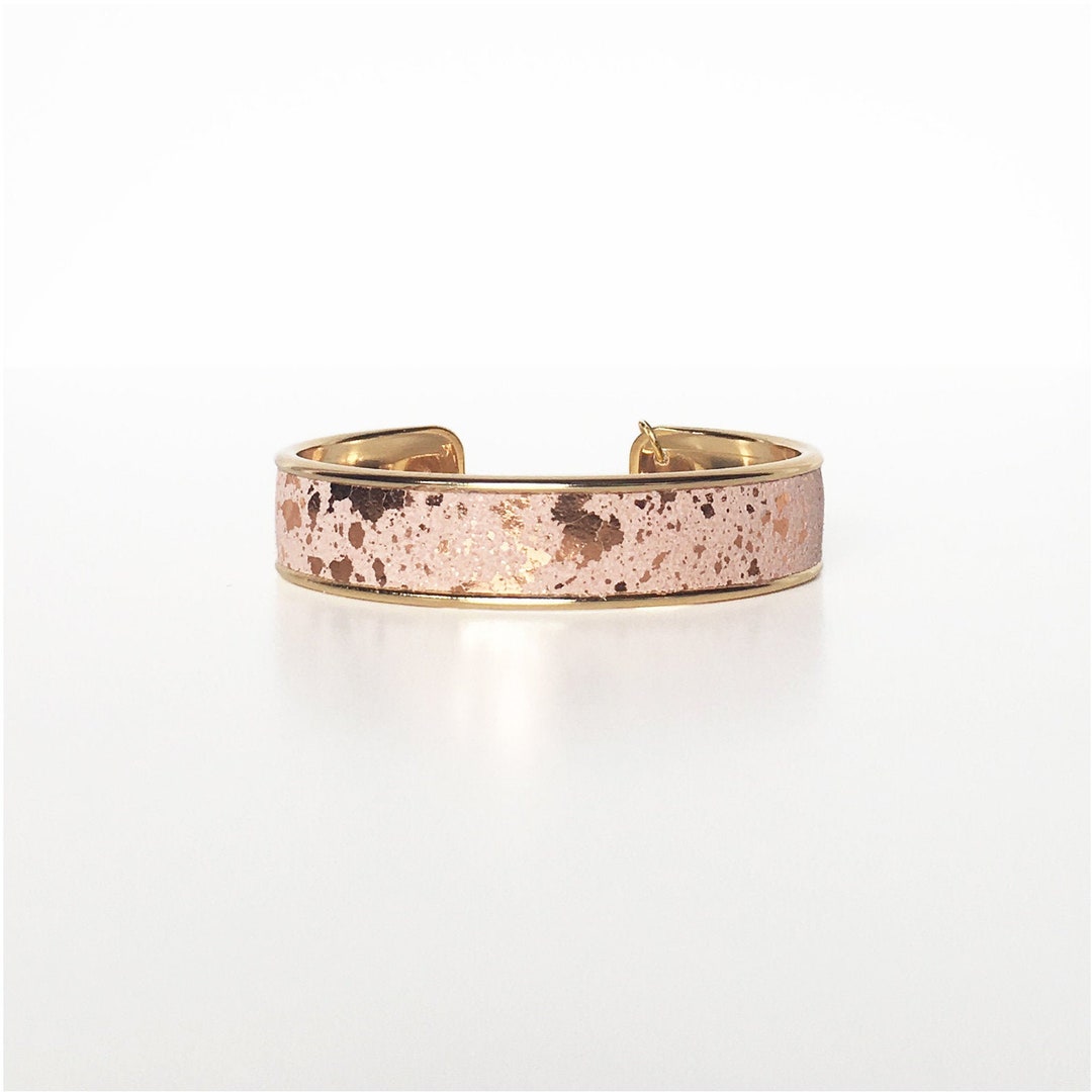 Simple Elegant Rose Gold Cuff Bracelet Metallic Copper Foil Pink Suede ...