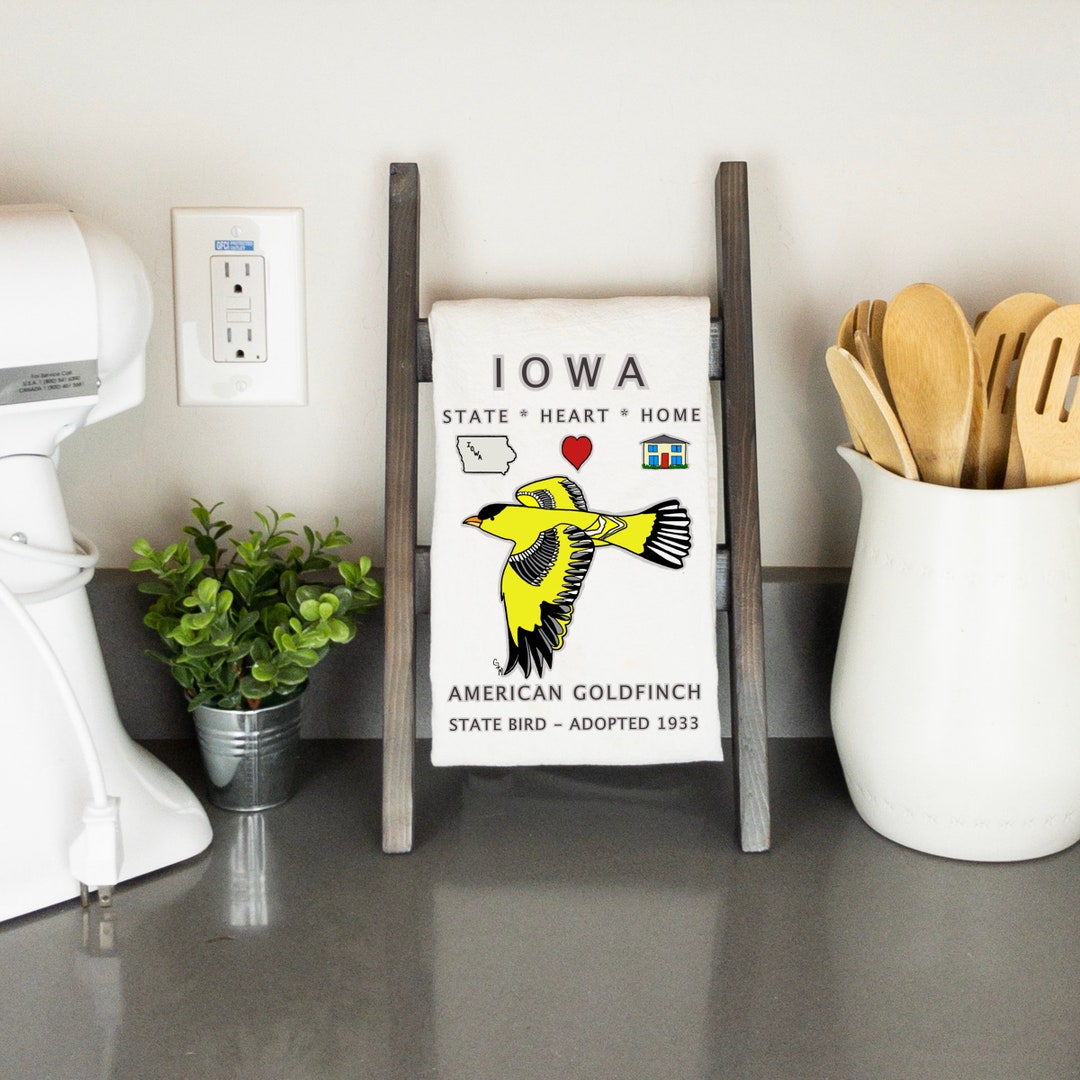 Iowa State Symbol Tea Towel With American Goldfinch, Animal and Nature ...