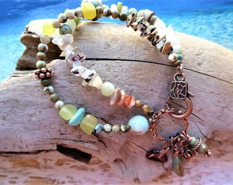 Boho Multi-strand Gemstone and Bronze Bracelet - Etsy