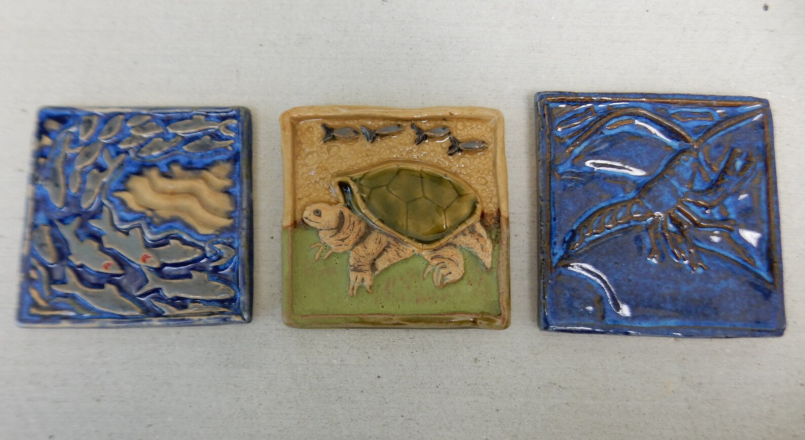 Trio of Tiles. Ocean Life Series. Set of 3. Hand Made Ceramic - Etsy