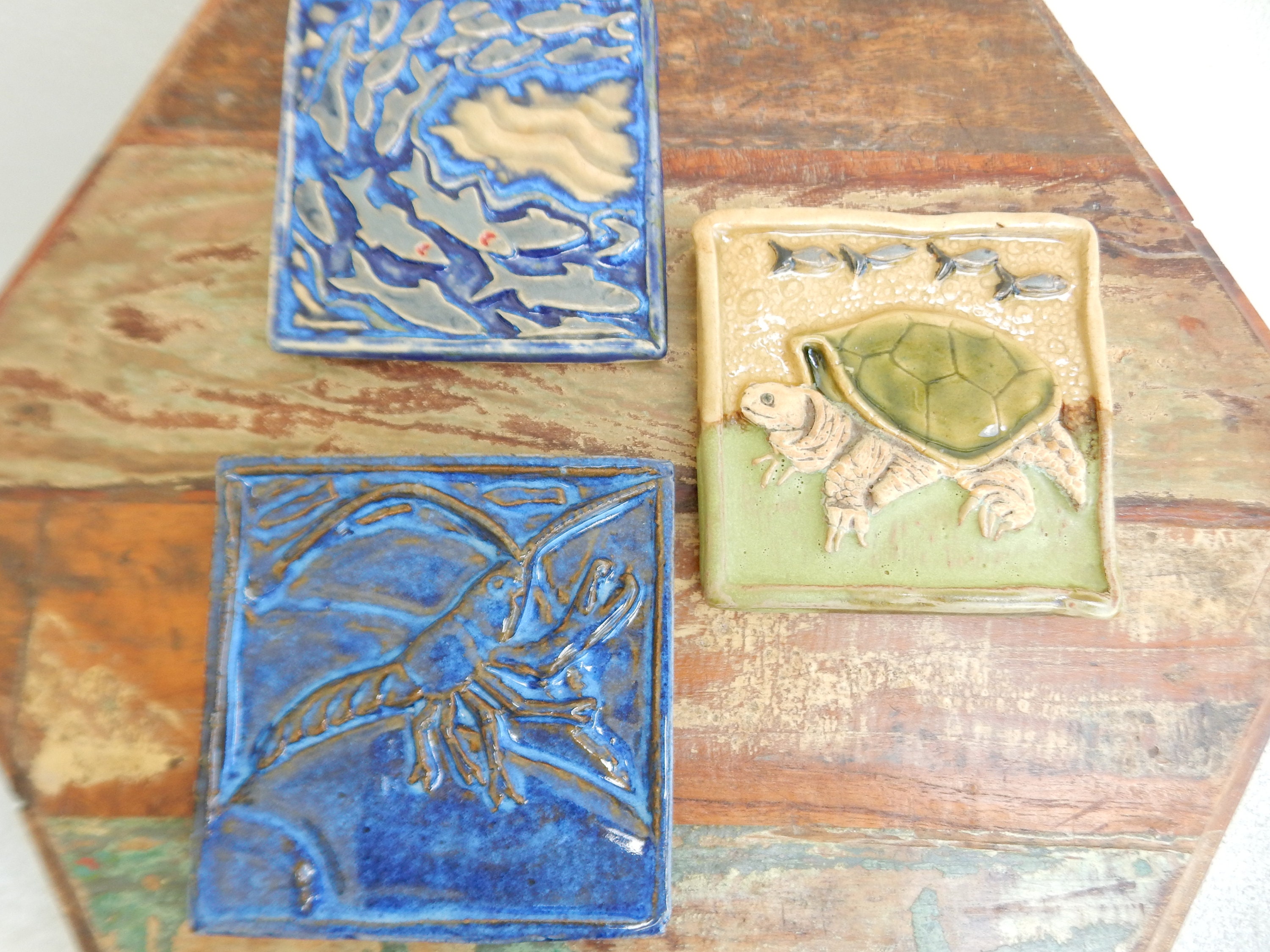 Trio of Tiles. Ocean Life Series. Set of 3. Hand Made Ceramic | Etsy