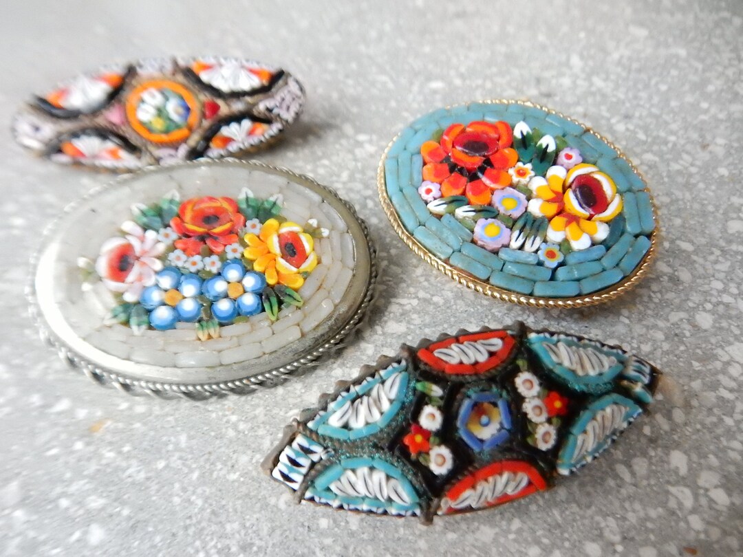 Micro Mosaic Pin Collection. Millefiori Brooches. Made in - Etsy