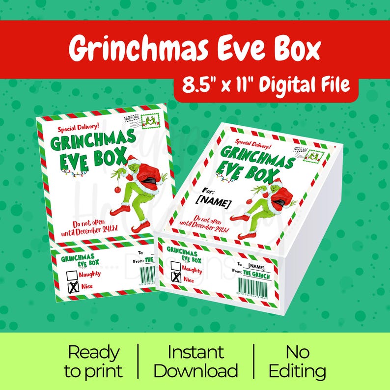 DIY Grinchmas Eve Box Printable - Dr. Seuss Gift Tag (digital Download ...