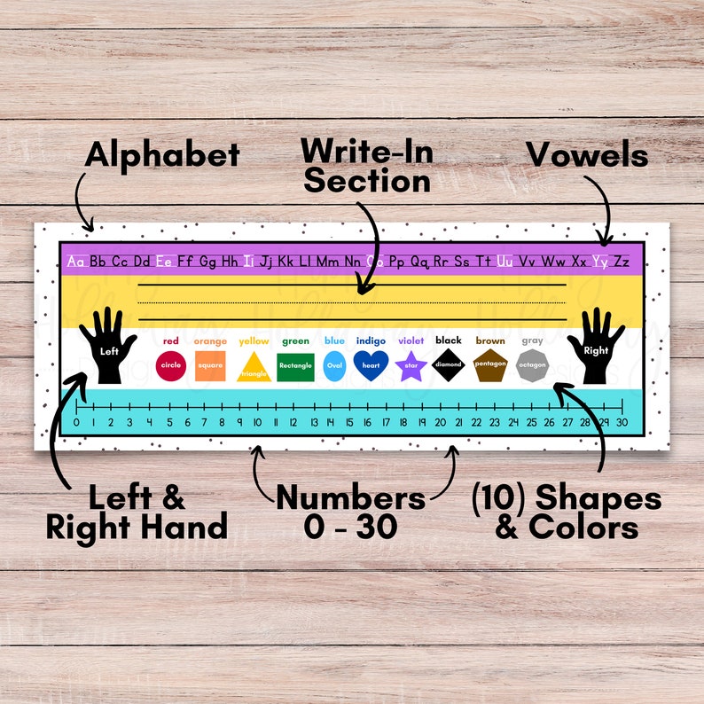 Colorful Student Desk Name Tags Alphabet, Numbers, Shapes, and Colors ...
