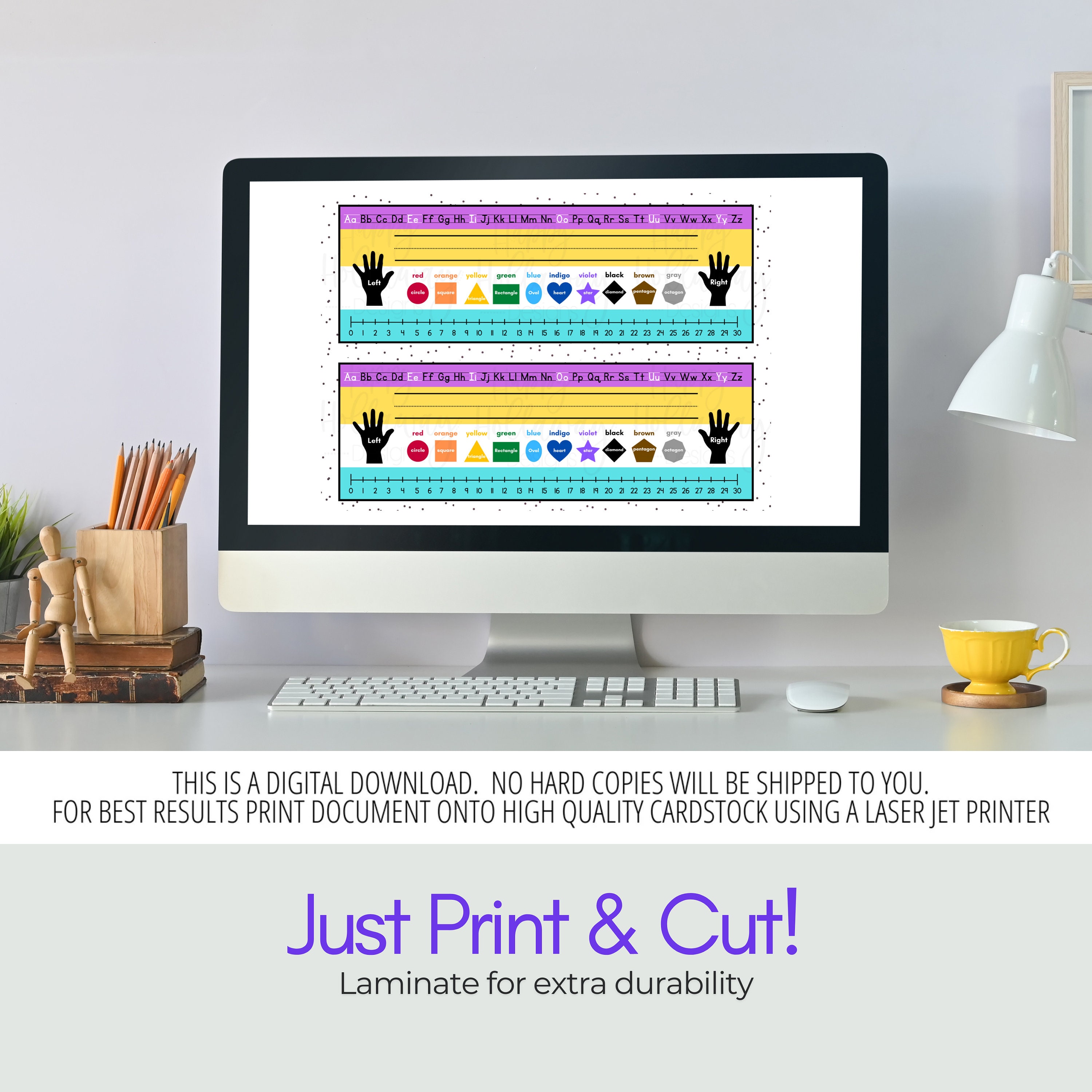 Colorful Student Desk Name Tags, Alphabet, Numbers, Shapes (digital ...