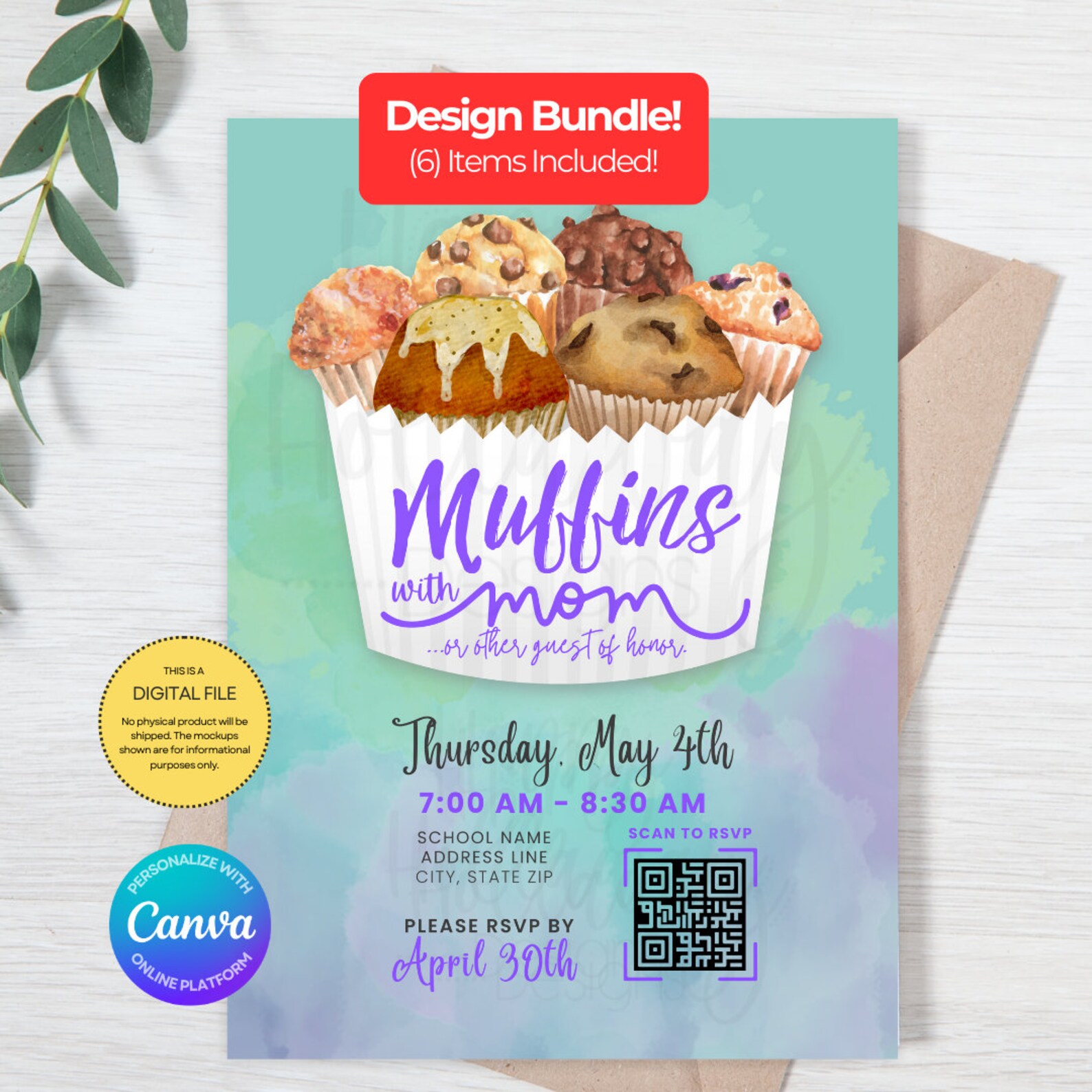 EDITABLE Muffins With Mom Invitation - Mother's Day - Editable ...