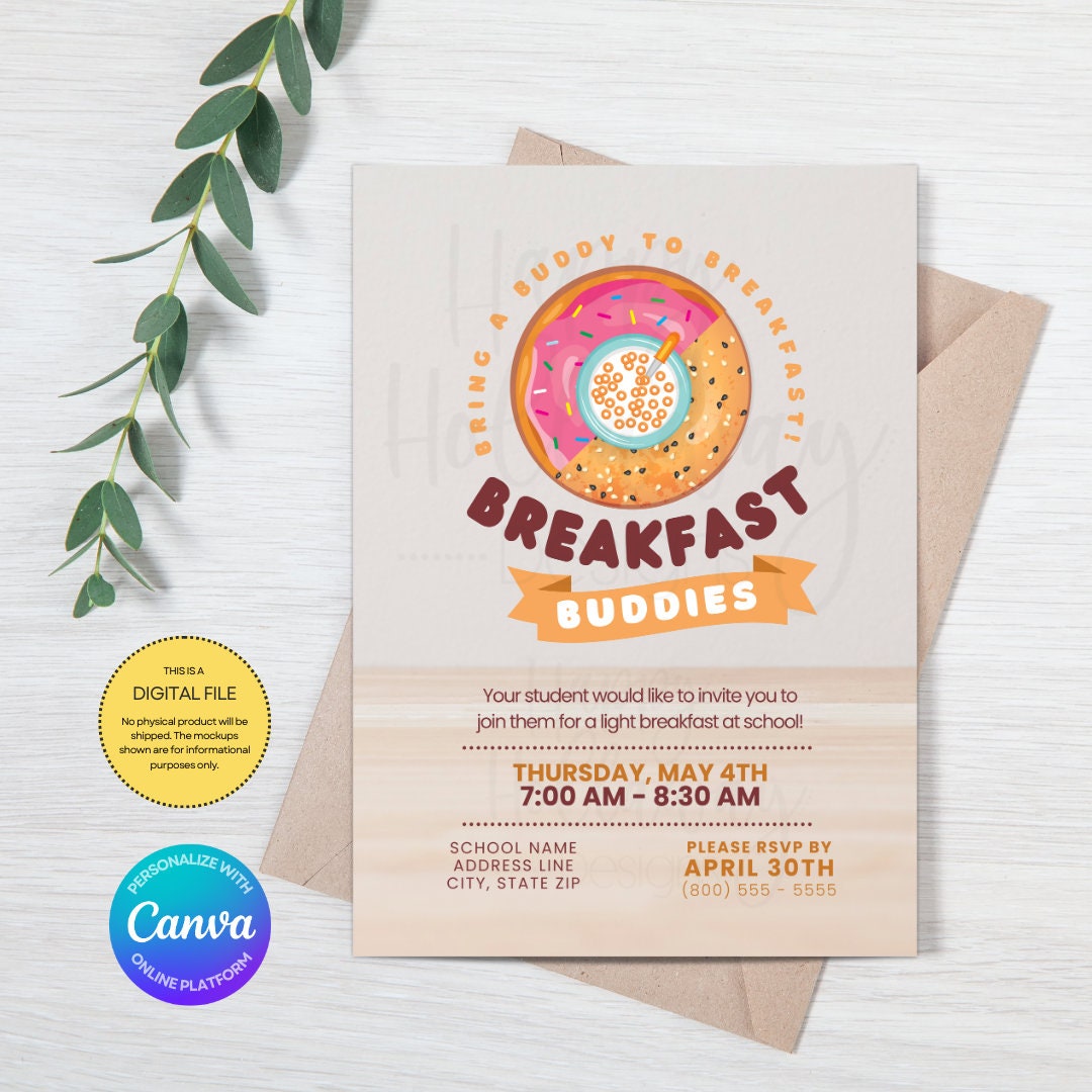 Editable Breakfast Buddies Invitation School, Church, PTA & PTO Event ...