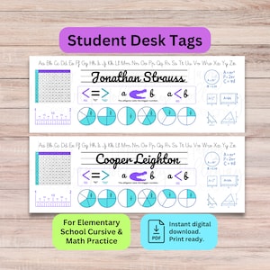 Colorful Student Desk Name Tags Alphabet, Numbers, Shapes, and Colors ...