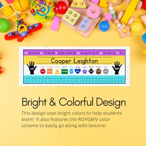 Colorful Student Desk Name Tags Alphabet, Numbers, Shapes, and Colors ...