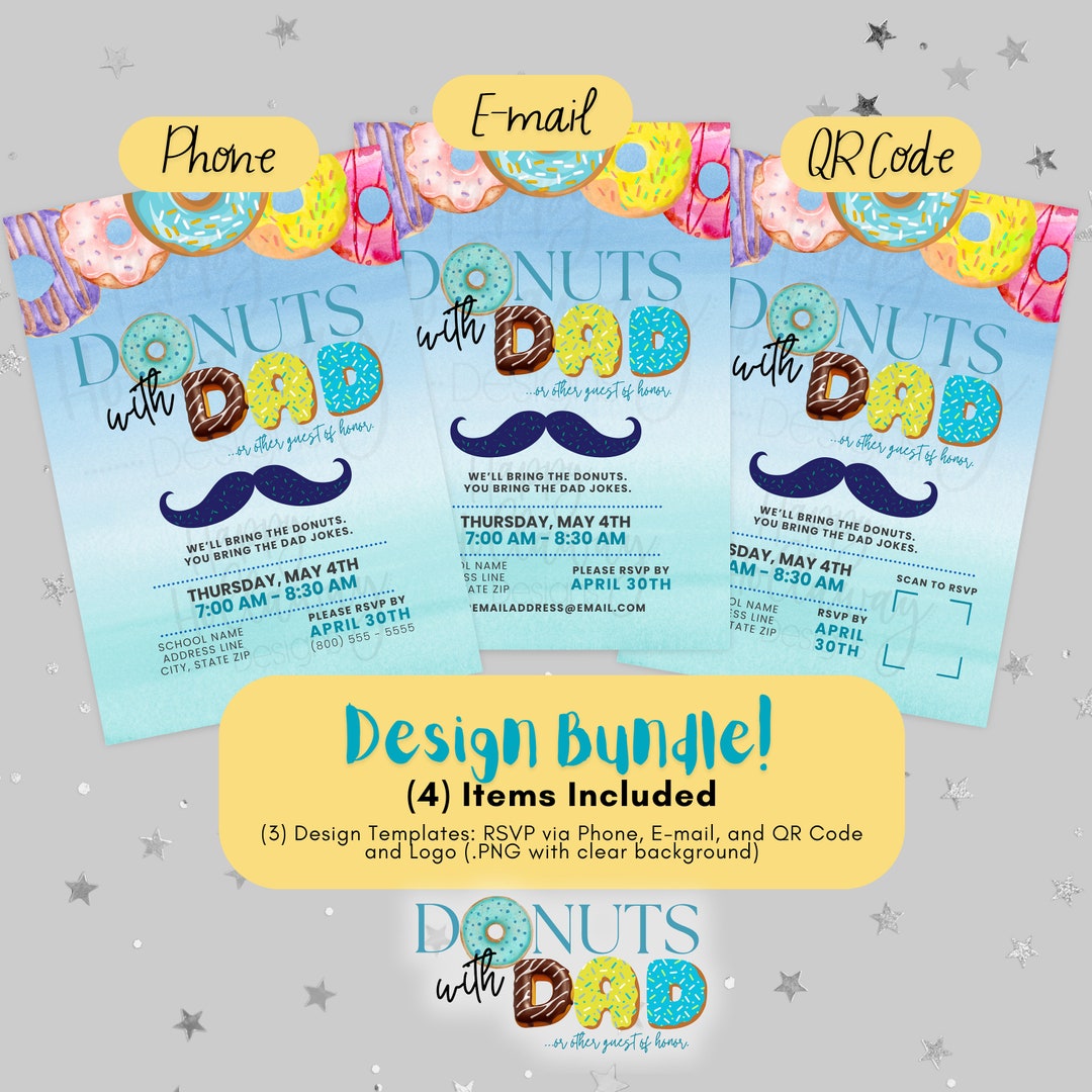 DESIGN BUNDLE! Editable Donuts With Dad Invitation | School, Church ...