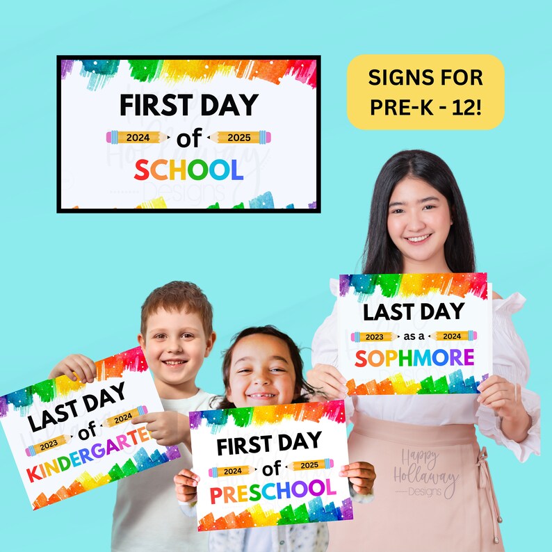 Customizable Rainbow Back to School Photo Prop Signs | Prek to High ...
