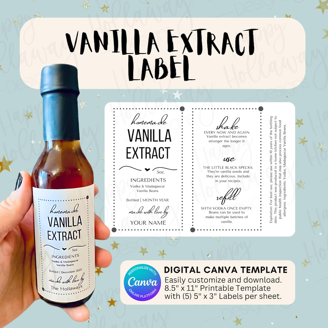 Editable Vanilla Extract Label Template | DIY Homemade Gift (instant ...