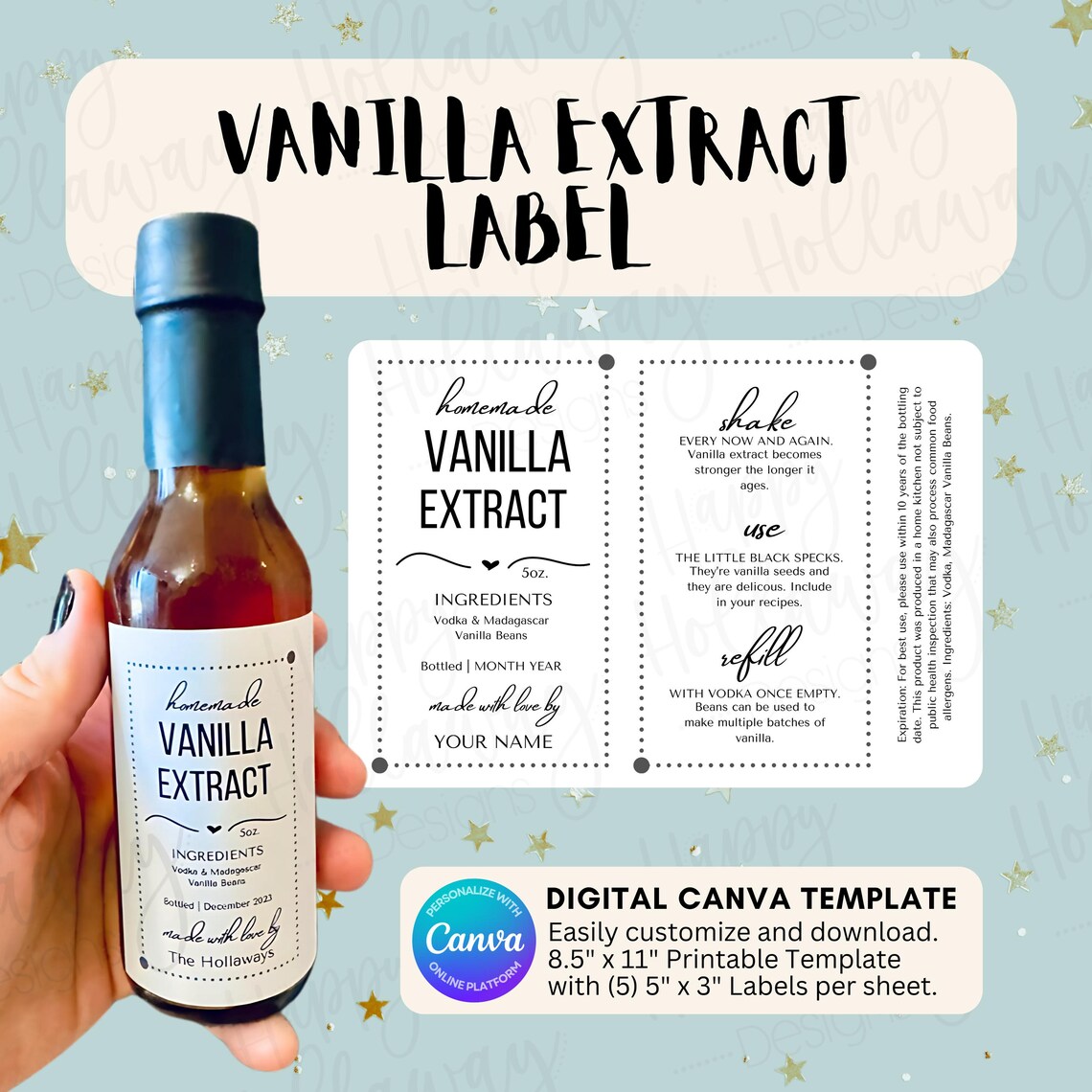 Editable Vanilla Extract Label Template | DIY Printable Labels for ...