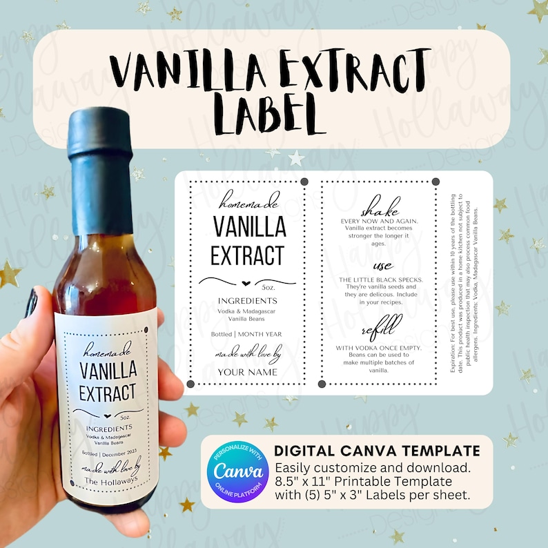Editable Vanilla Extract Label Template | DIY Homemade Gift (instant ...
