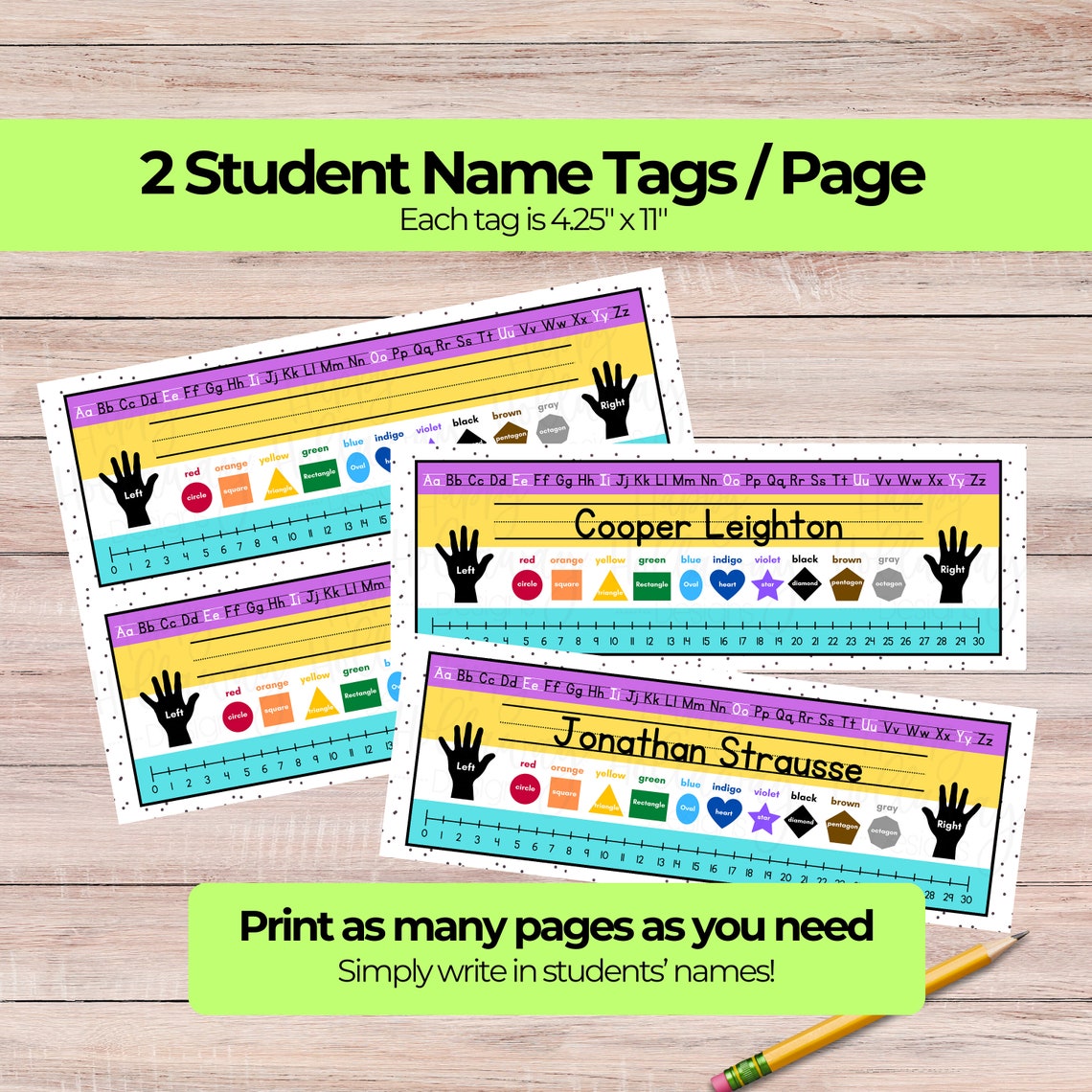 Colorful Student Desk Name Tags Alphabet, Numbers, Shapes, and Colors ...
