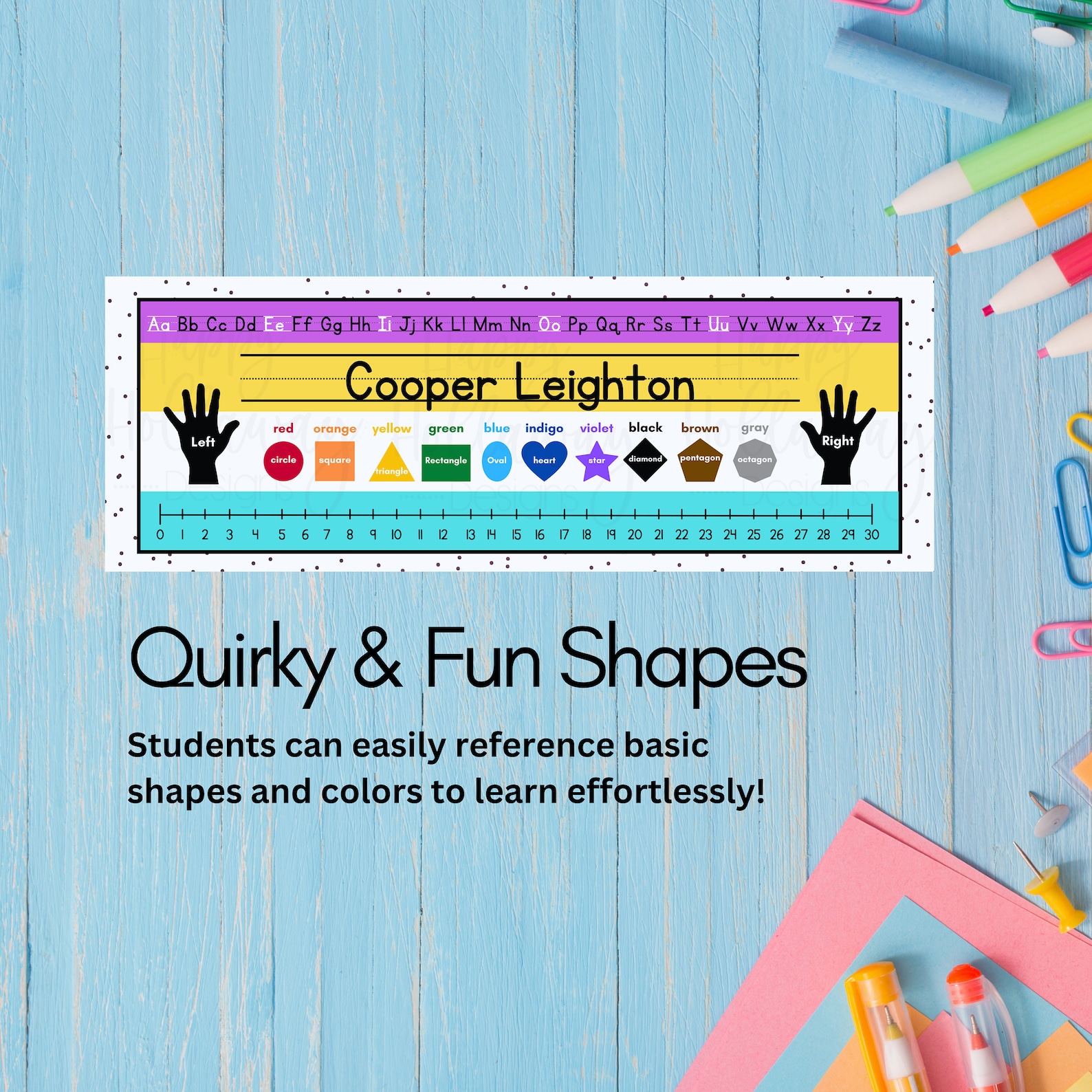 Colorful Student Desk Name Tags, Alphabet, Numbers, Shapes (digital ...