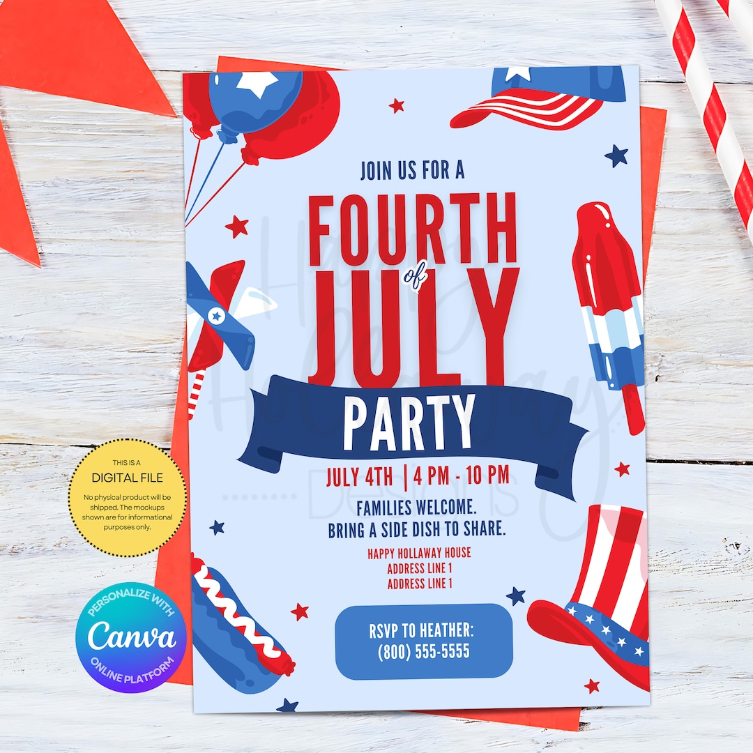 Editable 4th of July Party Invitation Template | Patriotic Digital ...