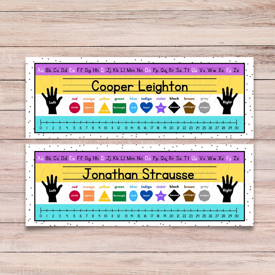 Colorful Student Desk Name Tags Alphabet, Numbers, Shapes, and Colors ...