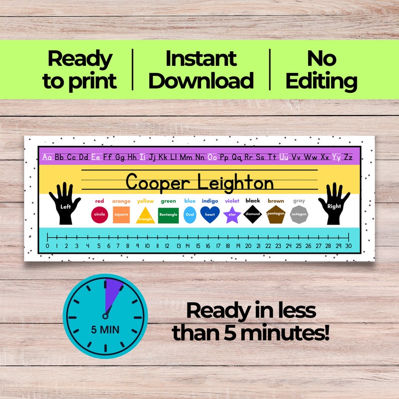 Colorful Student Desk Name Tags, Alphabet, Numbers, Shapes (digital ...