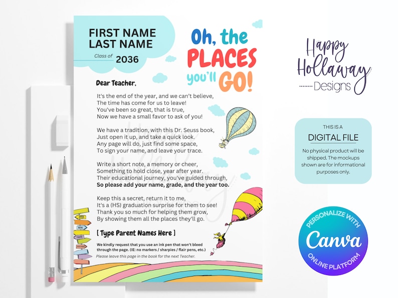 Oh the Places You'll Go Teacher Book Signing Request - Graduation ...