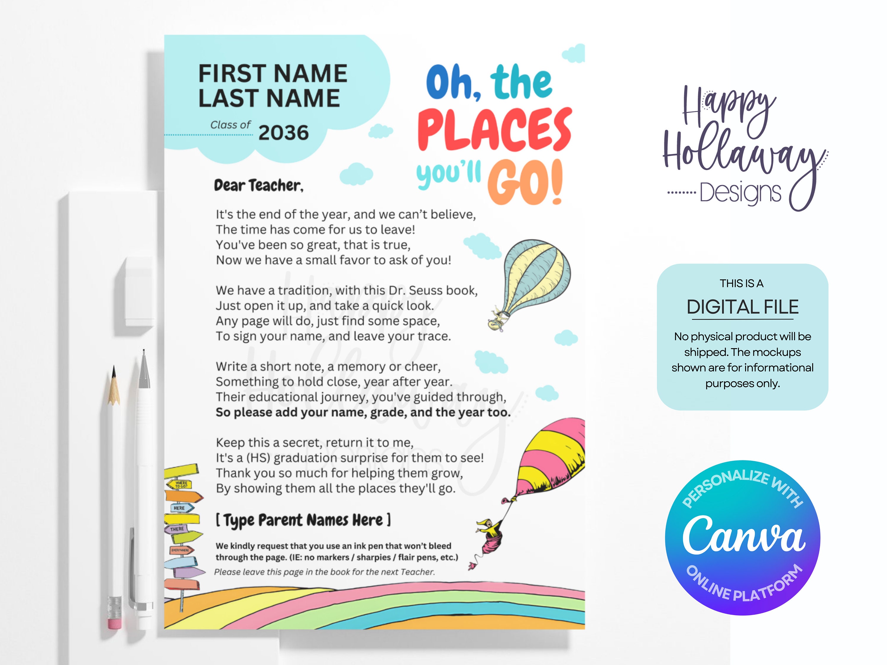 Oh the Places You'll Go Teacher Book Signing Request - Graduation ...