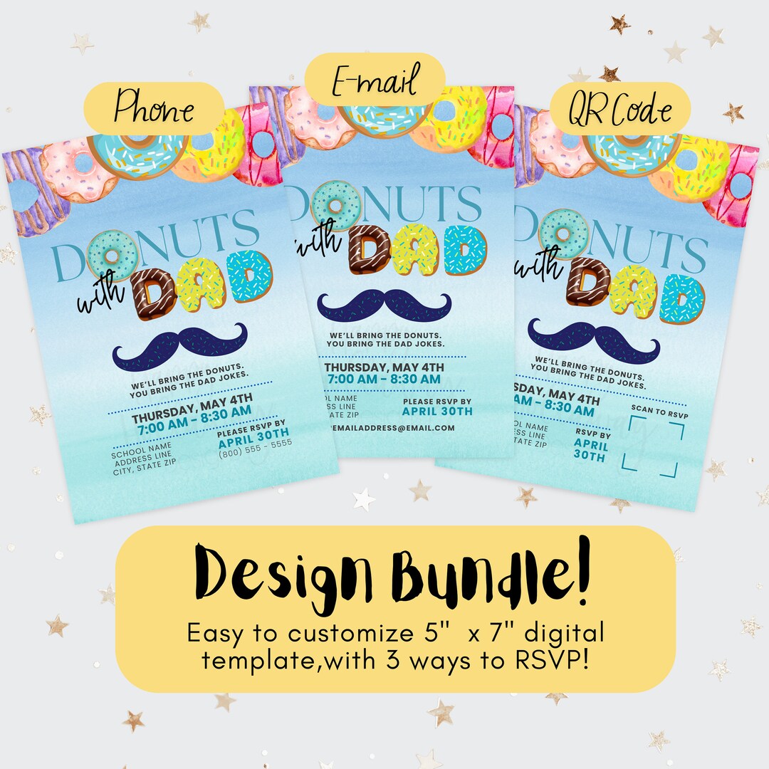 Editable Donuts With Dad Invitation Design Bundle School, Church, PTO ...
